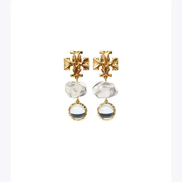 Tory Burch Roxanne Double-Drop Earring In Rolled Brass/Clear